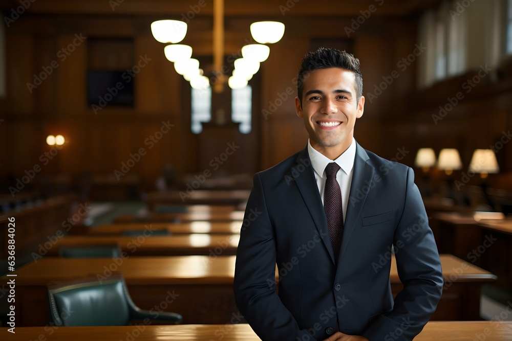 Smiling confident Hispanic male lawyer with a business suit and a tie ...