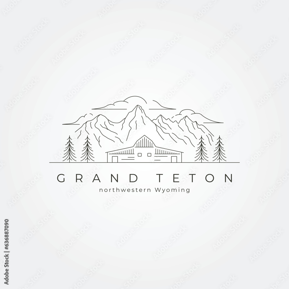 vector of grand teton national park line art logo minimal illustration ...