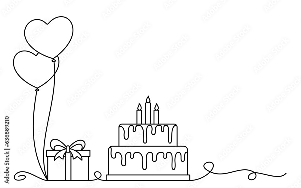 cake with gift box line art style. birthday element vector Stock Vector ...
