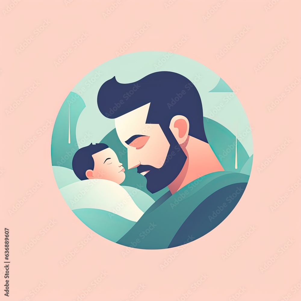 Logo, father and his baby, minimalist style, illustration, flat Stock ...