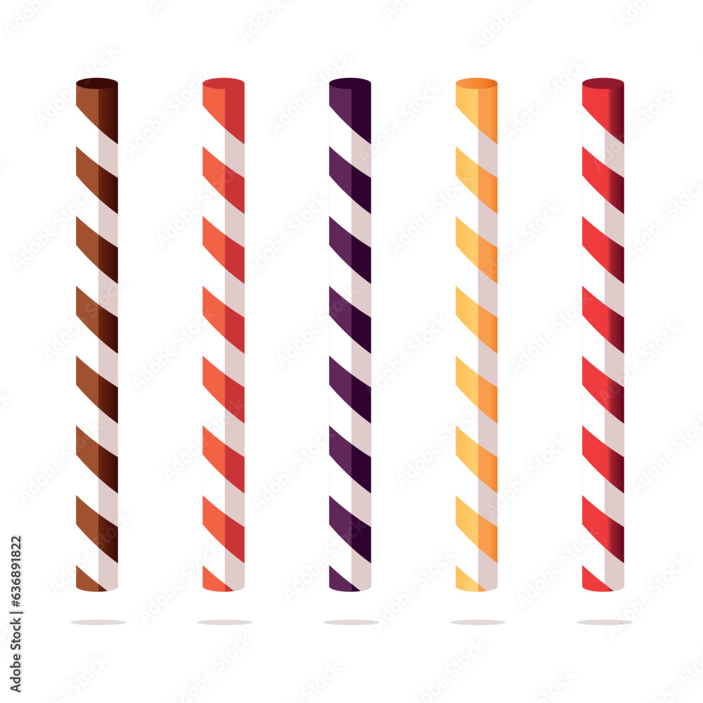 Striped straw for drinking. Flat style. A paper tube for drinks ...