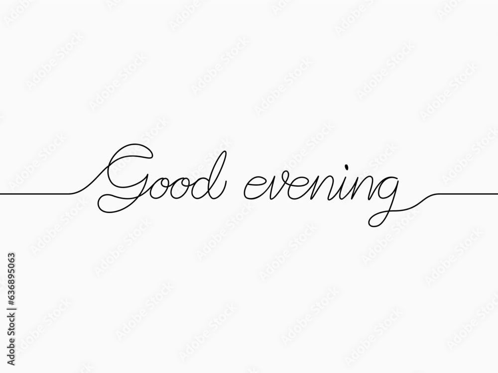 simple black good evening text calligraphic lettering continuous lines ...