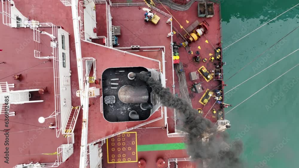 Smoke exhaust gas emissions carbondioxide from cargo lagre ship ...