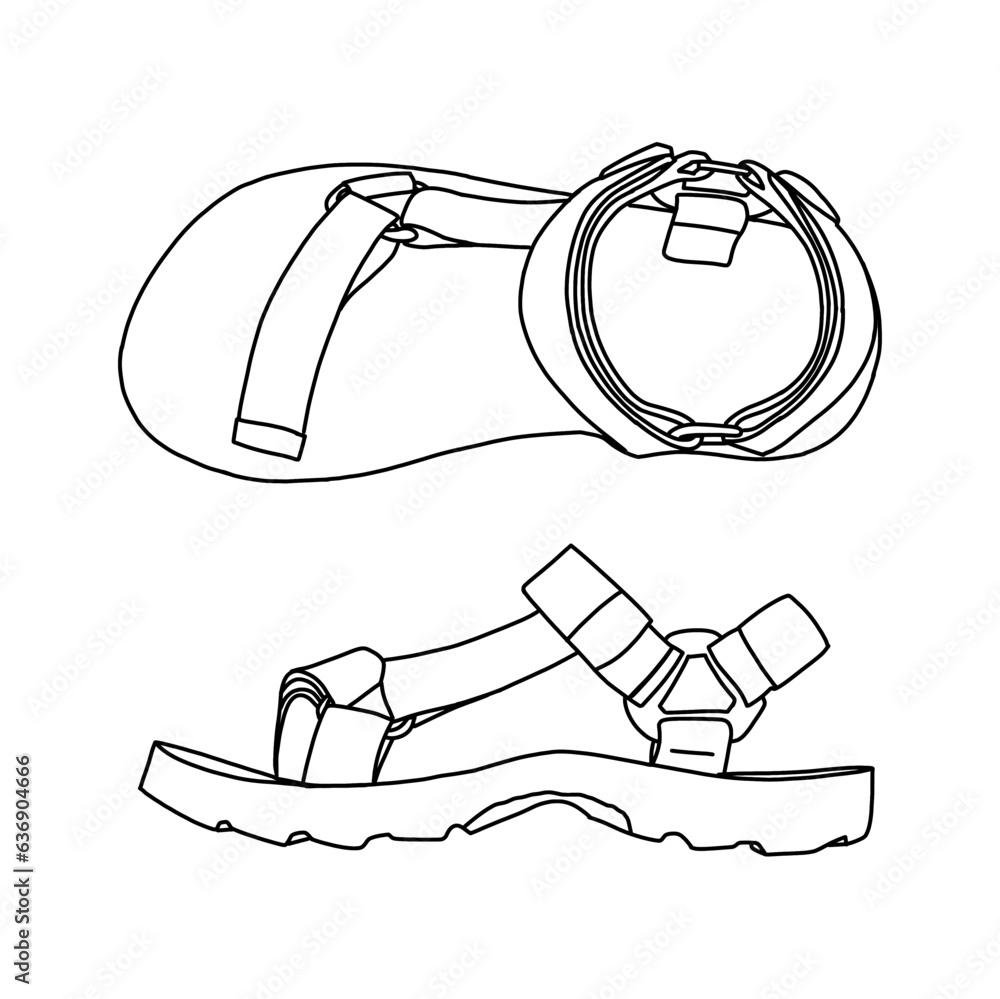 Technical sketch drawing of Men's Sandals vector template in top and ...