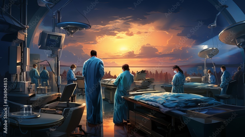 Medical team in hospital operating room. Group of medical professionals ...