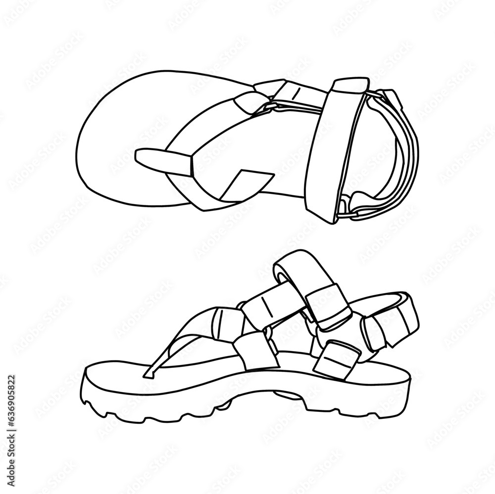 Technical sketch drawing of Men's Sandals vector template model 2 in ...