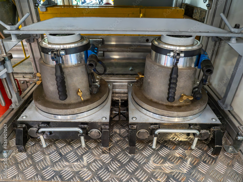 Railway equipment. Hydraulic jacks. Rail repair machine. Two hydraulic ...