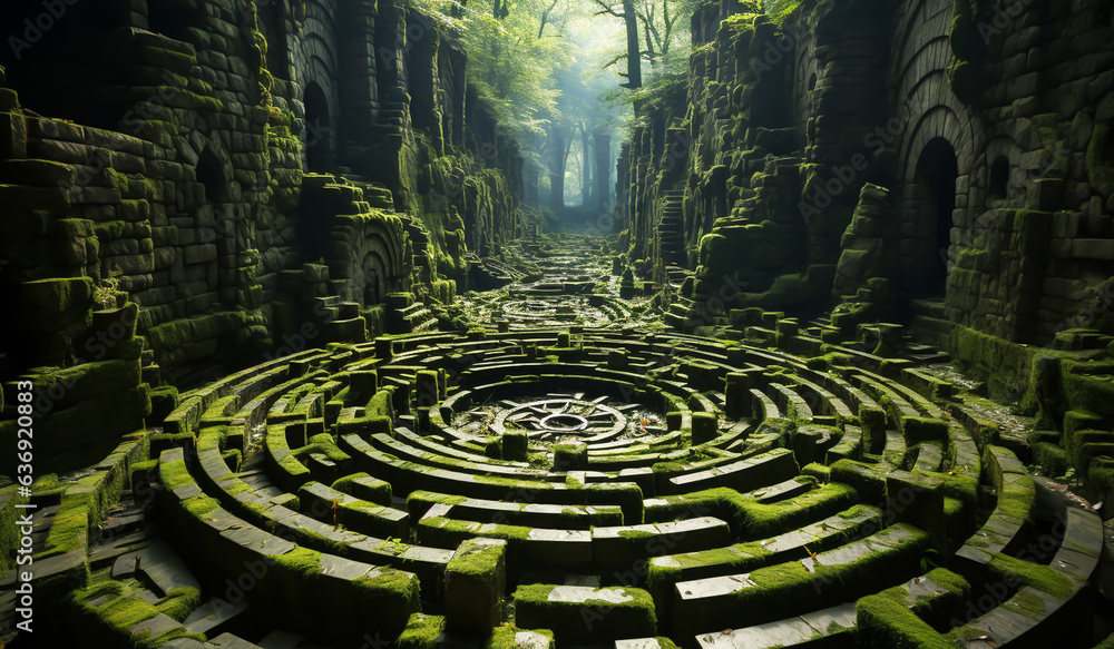 Fantastic forest with a huge green labyrinth inside. AI generated Stock ...
