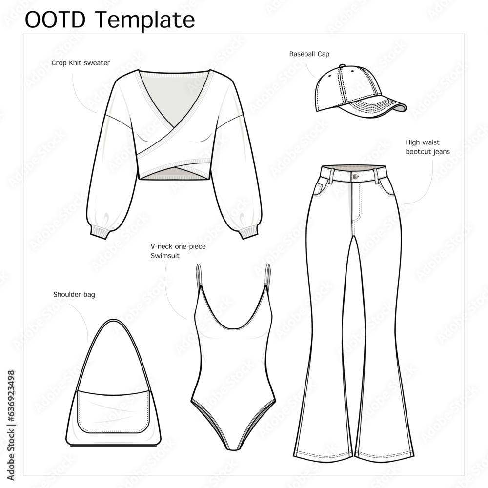 Summer In The City Outfit fashion flat technical drawing template ...