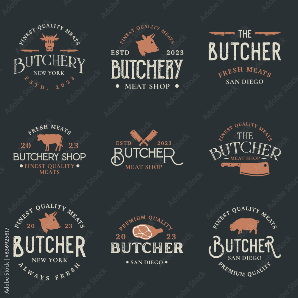 Vintage butchery logo templates bundle. Butchery shop logo ornament ...