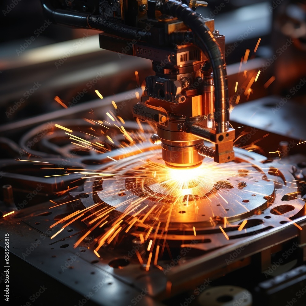 Fotka „CNC laser cutting of metal, the laser beam that creates and ...