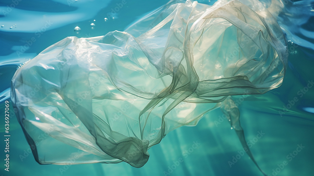 Consumption impact plastic bag swimming in the ocean waste littering ...