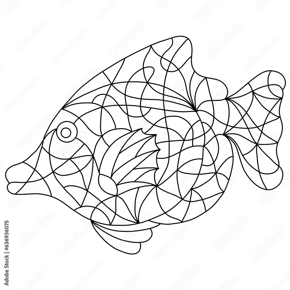 Black and White Fish in Stained Glass Style for Coloring Books Adult ...