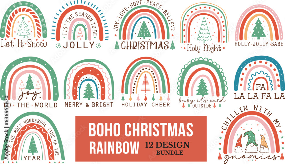Boho Christmas Rainbow SVG Bundle Stock Vector | Adobe Stock