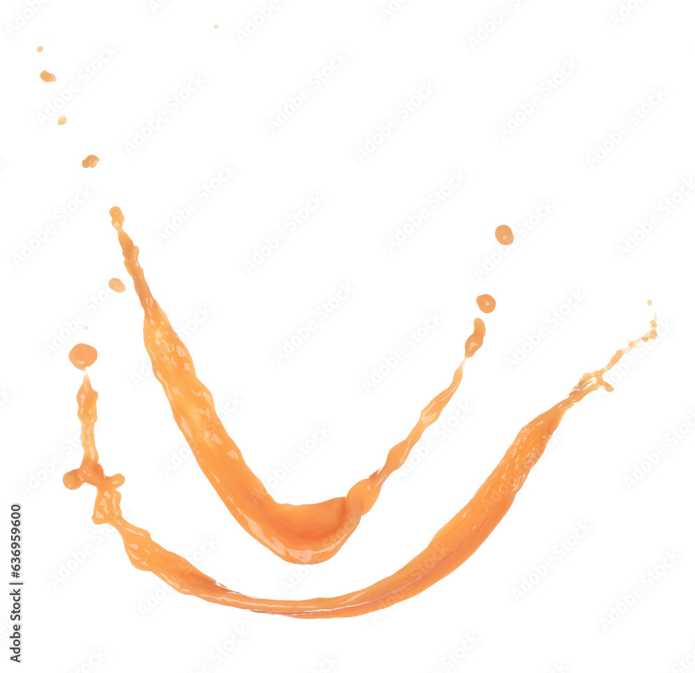 Orange Juice pouring down in Shape form line. Orange juicy fluttering ...