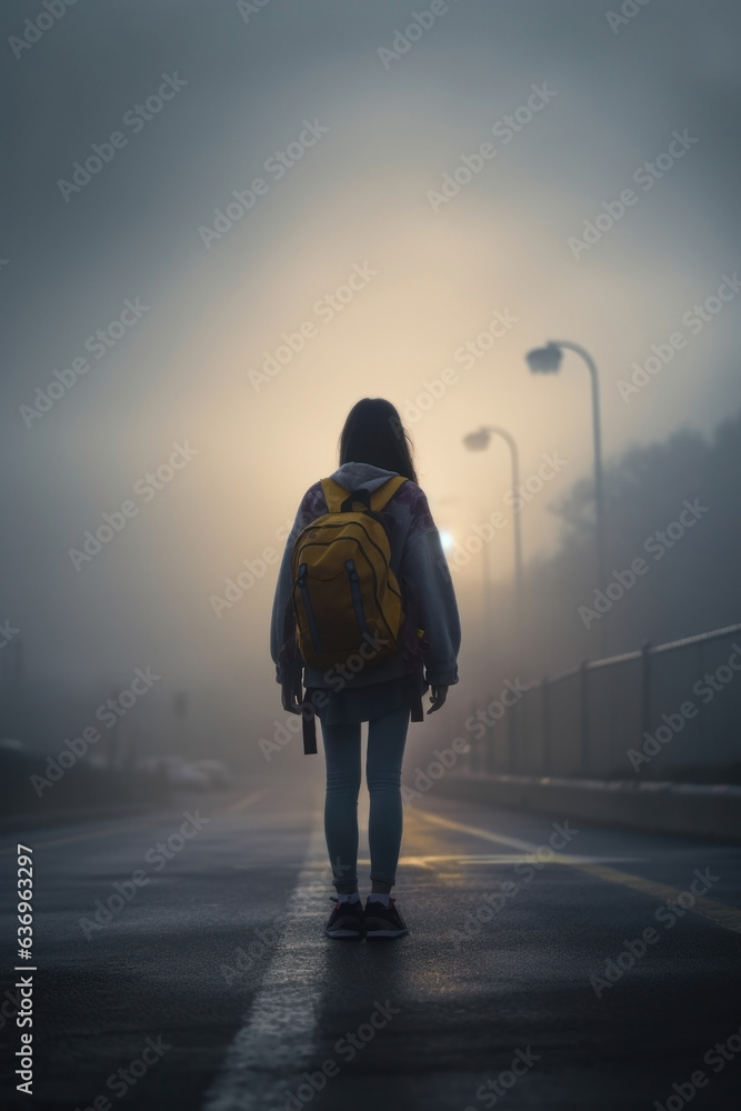 rebellious teen girl with a backpack. 90s fashion. Stock Photo | Adobe ...