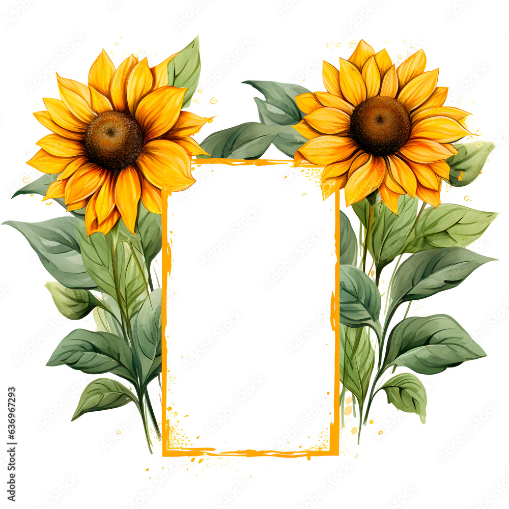 Sunflower border frame watercolor flowers Stock Illustration | Adobe Stock