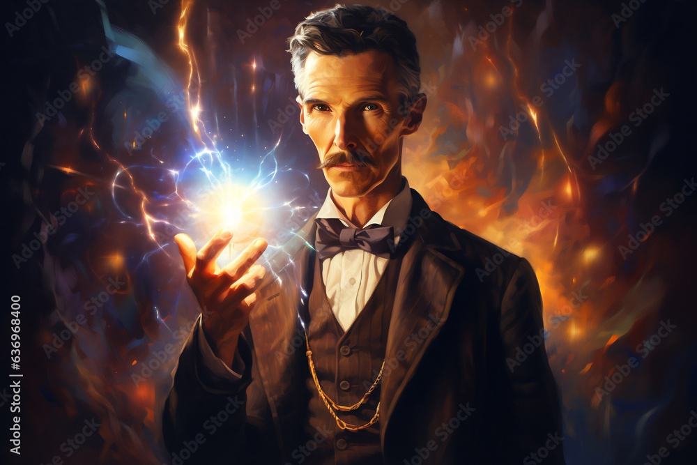 Innovative Genius, Portrait of Nikola Tesla, Pioneering the Power of ...