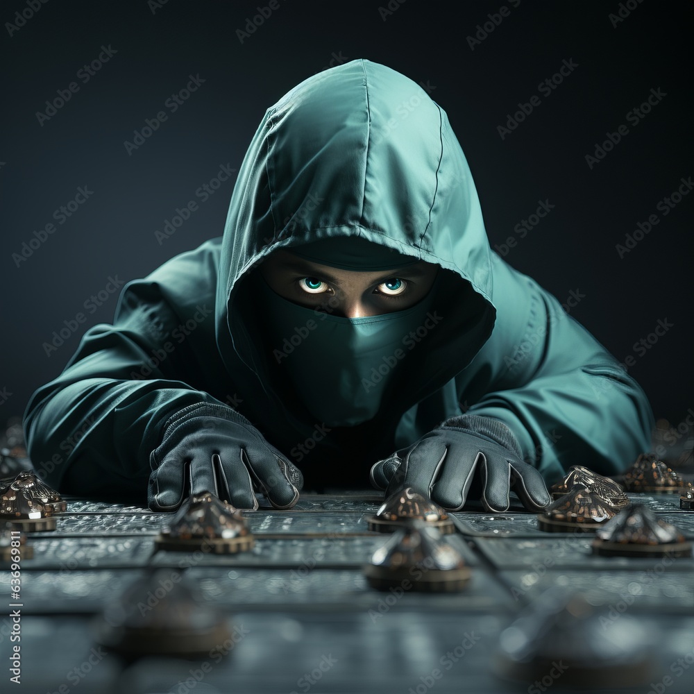 3D illustration of a thief stealing prey, a villain in motion with ...