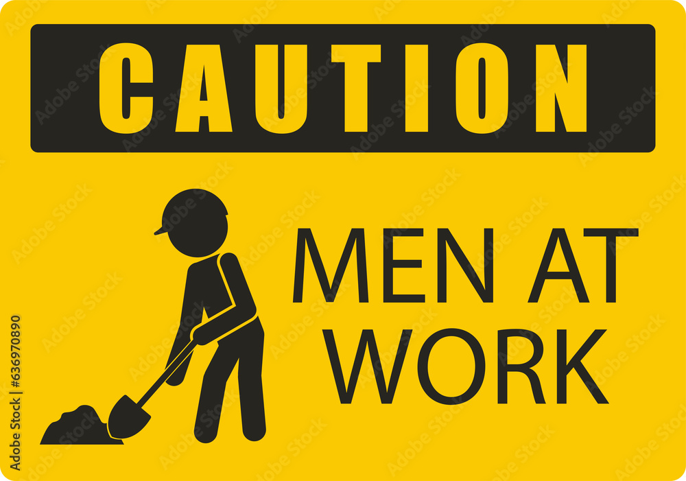 Printable yellow black rectangle safety triangle sign man shovel dirt ...