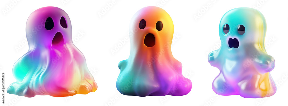 Cute scared rainbow ghost, funny fantasy ghosts isolated with a ...