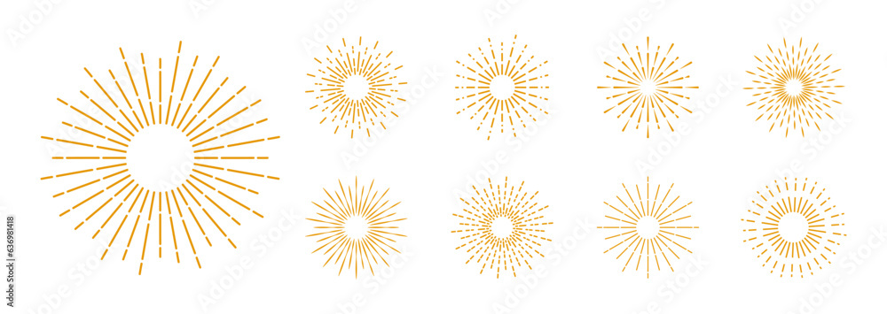 Sunburst set. Light rays gold collection. Vintage sunburst. Explosion ...
