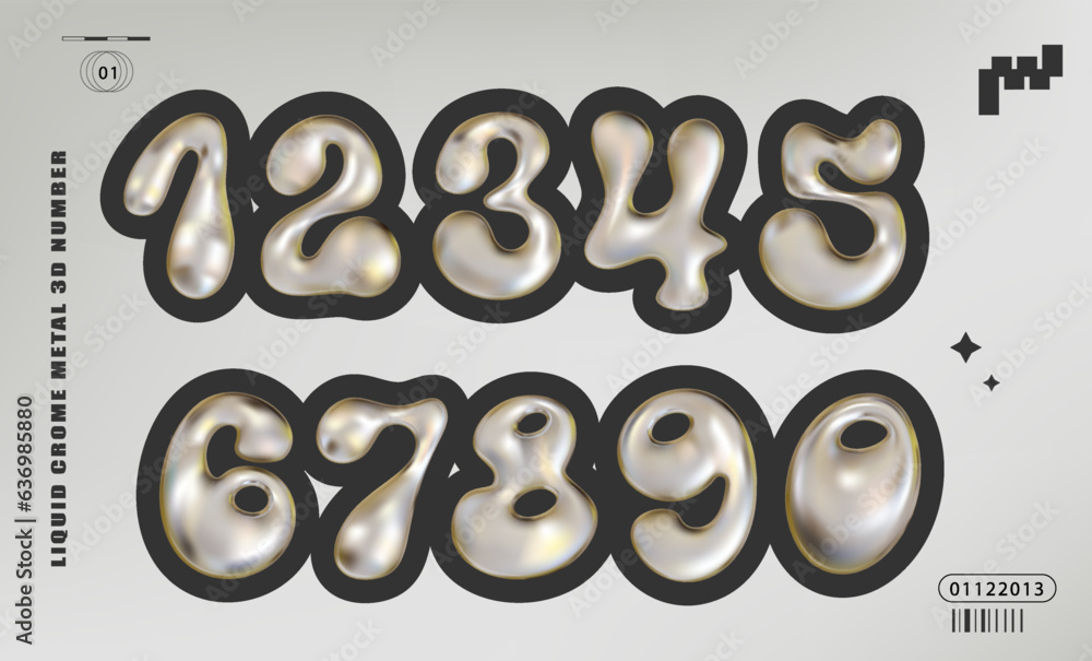 Vetor de Liquid Chrome Y2K Number for futuristic designs, featuring numbers, and abstract shapes ...