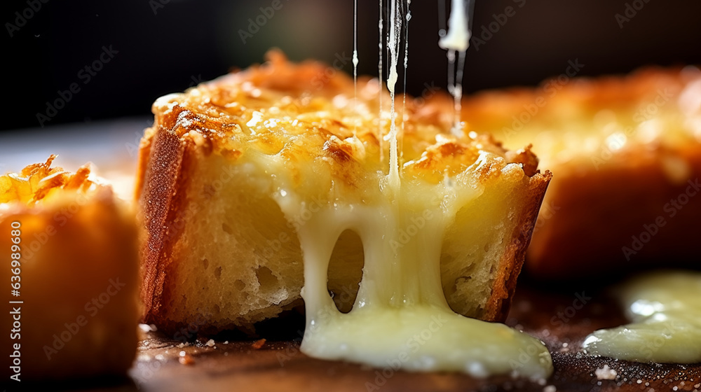 Poster cheese-stuffed garlic bread, oozing with mozzarella, Parmesan ...