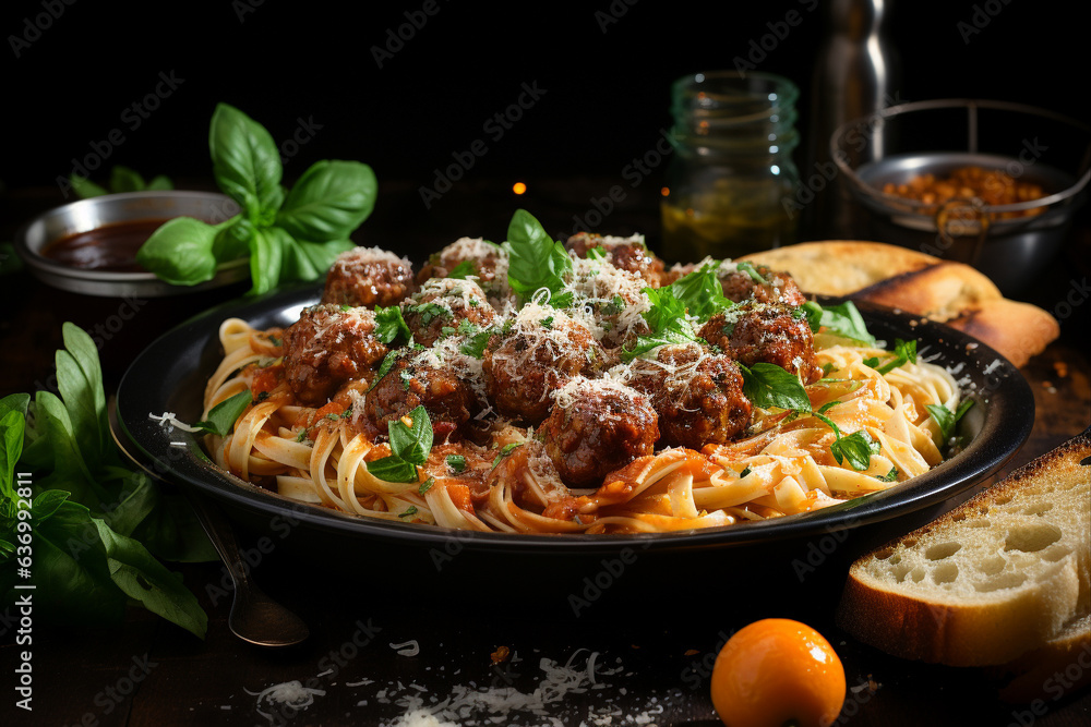 Spaghetti pasta with meatballs and tomato sauce, Italian Food recipe ...