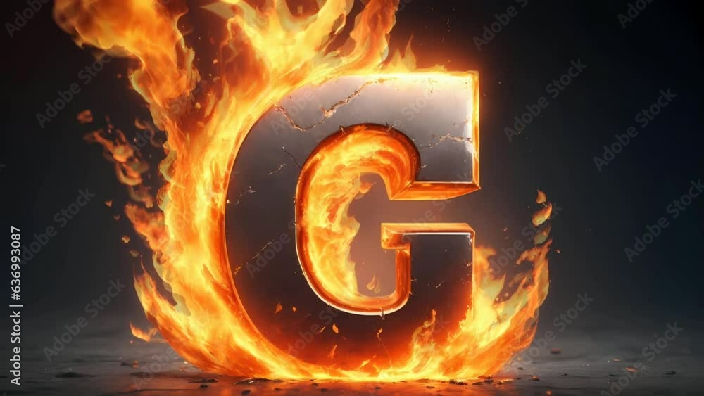 letter G on fire, Seamless Animation Video Background in 4K Resolution ...