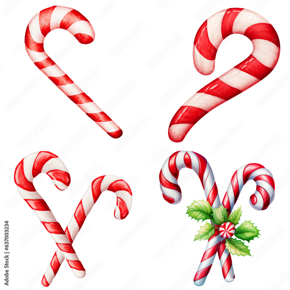 Christmas Candy Canes Collection set Watercolor Clipart isolated on ...