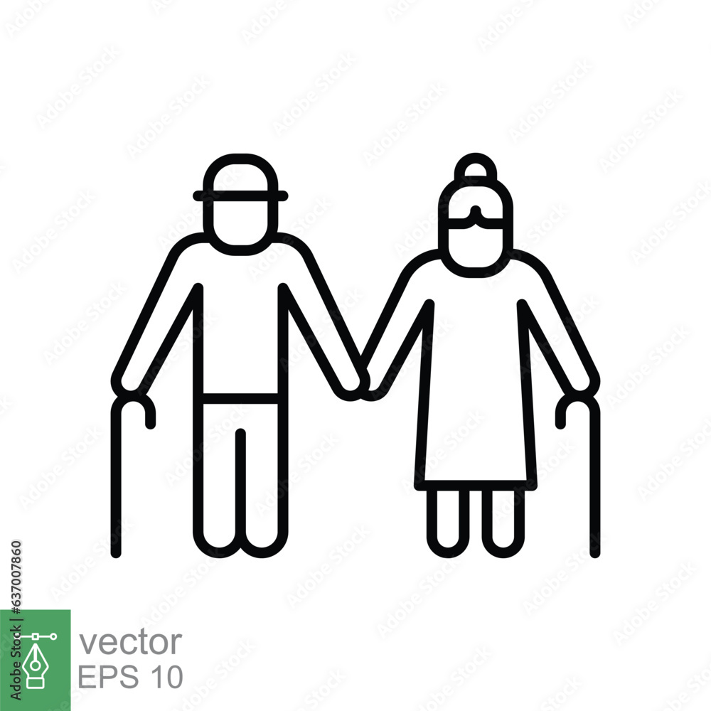 Elderly couple icon. Simple outline style. Grandparents holding hands ...