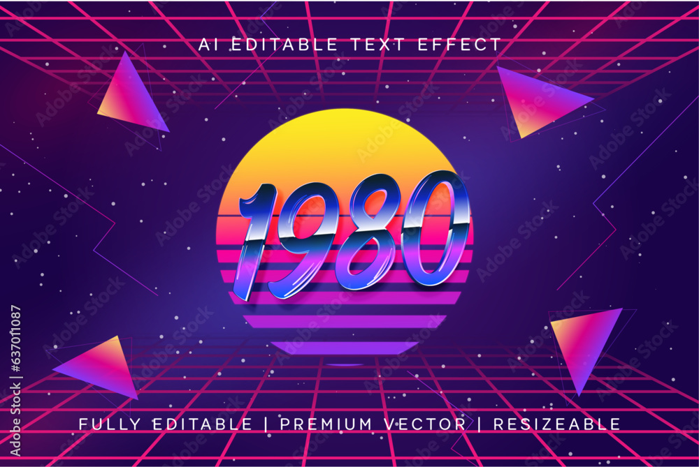 1980s editable typography, 80s retro text effect, 80s vintage stripe ...