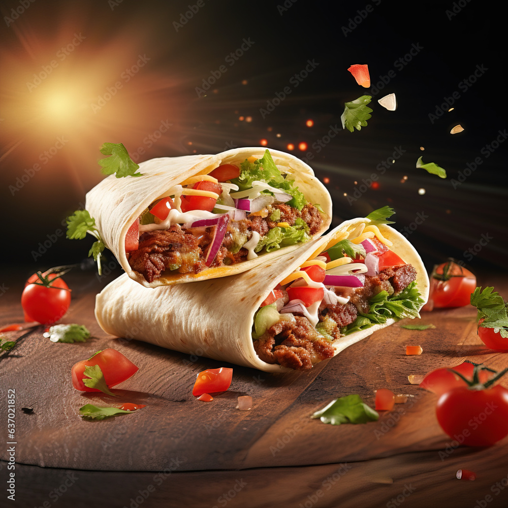 Wrap, roll, chicken beef roll, salmon tuna roll, caesar roll, shaurma ...