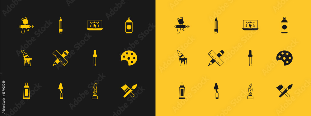 Set Paint spray can, Palette knife, Eyedropper color picker palette ...