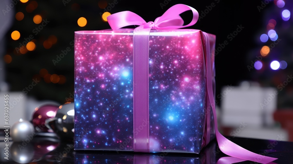 Christmas background with festive gift box. holiday gift box. Festive ...