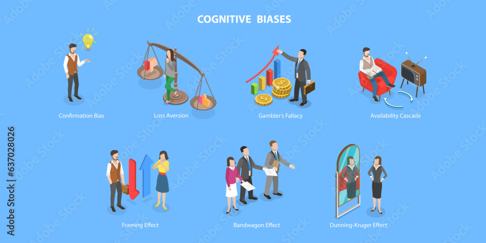 3D Isometric Flat Vector Conceptual Illustration of Cognitive Biases ...