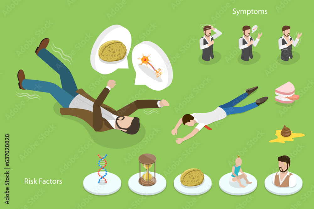 3D Isometric Flat Vector Conceptual Illustration of Epilepsy, Stages ...
