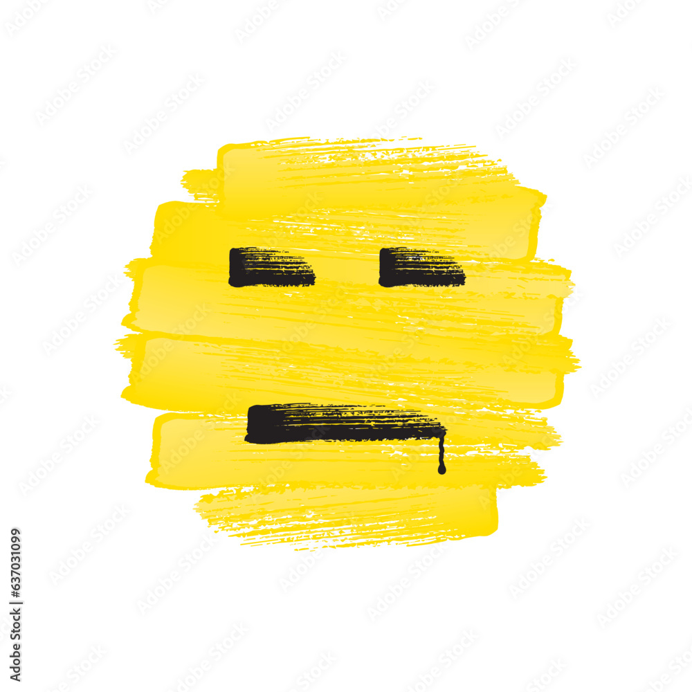 Indifferent Emotionless Happy Face with Straight Mouth Rough Brush ...