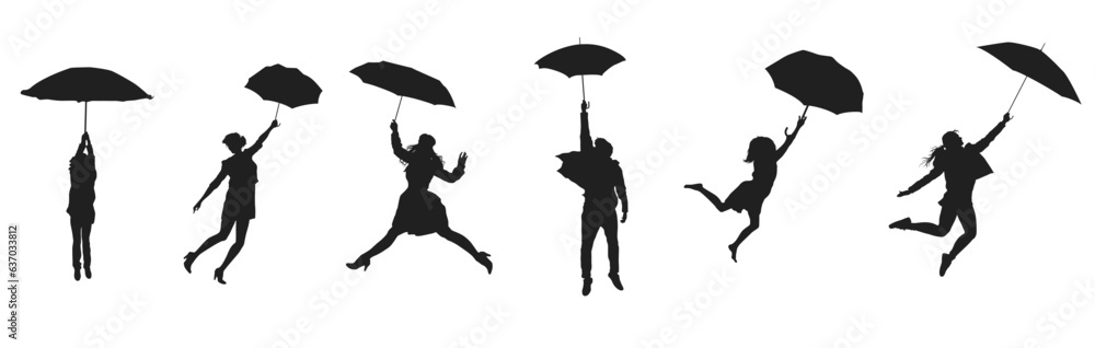 Vetor de floating people set pack - vector set of silhouettes of flying ...