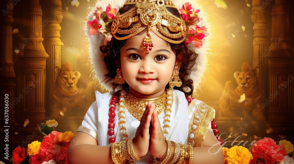 Indian Female child as Goddess Durga, Durga Puja 2023, Dussehra 2023 ...