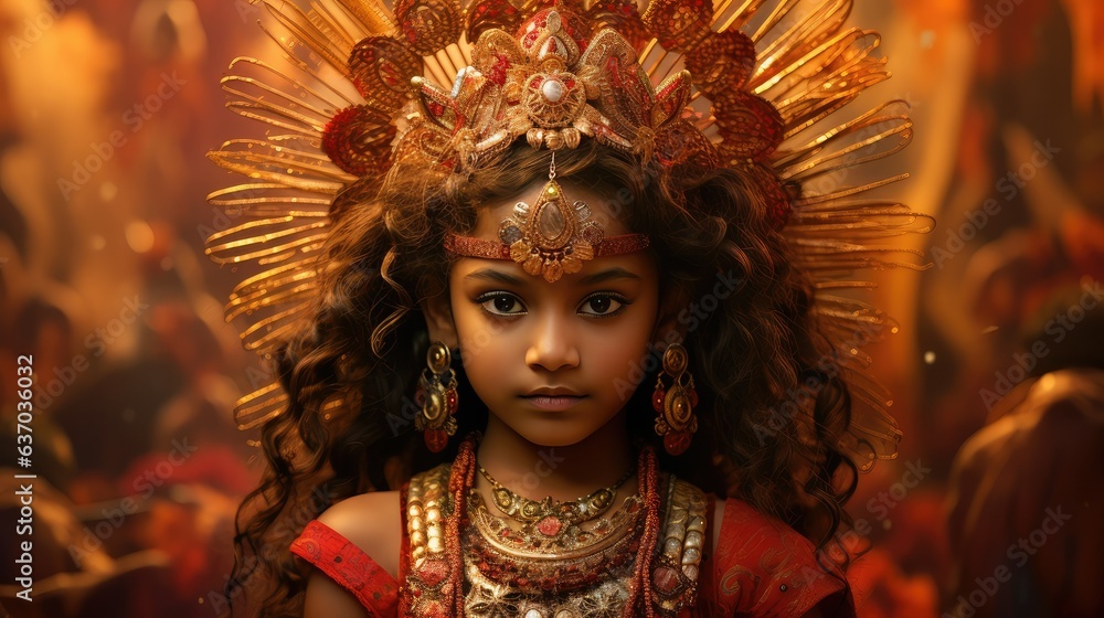 Indian Female child as Goddess Durga, Durga Puja 2023, Dussehra 2023 ...