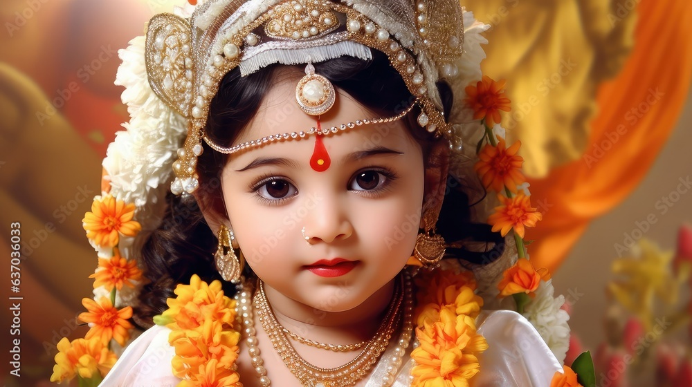 Indian Female child as Goddess Durga, Durga Puja 2023, Dussehra 2023 ...