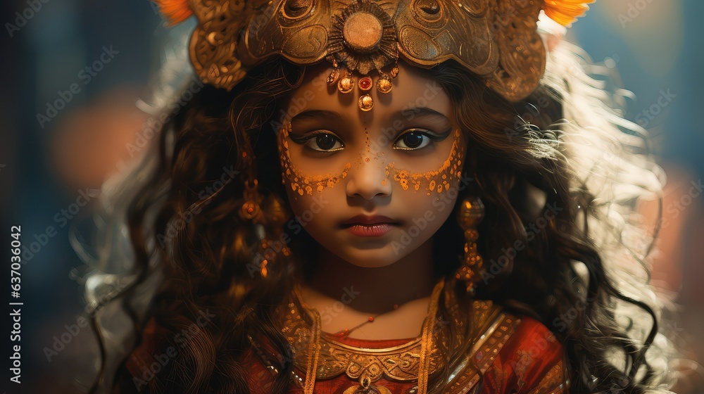 Indian Female child as Goddess Durga, Durga Puja 2023, Dussehra 2023 ...