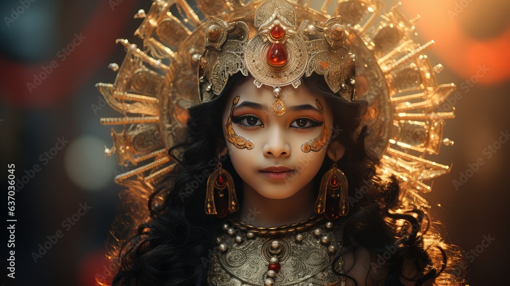 Indian Female child as Goddess Durga, Durga Puja 2023, Dussehra 2023 ...