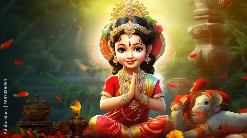 Indian Female child as Goddess Durga, Durga Puja 2023, Dussehra 2023 ...