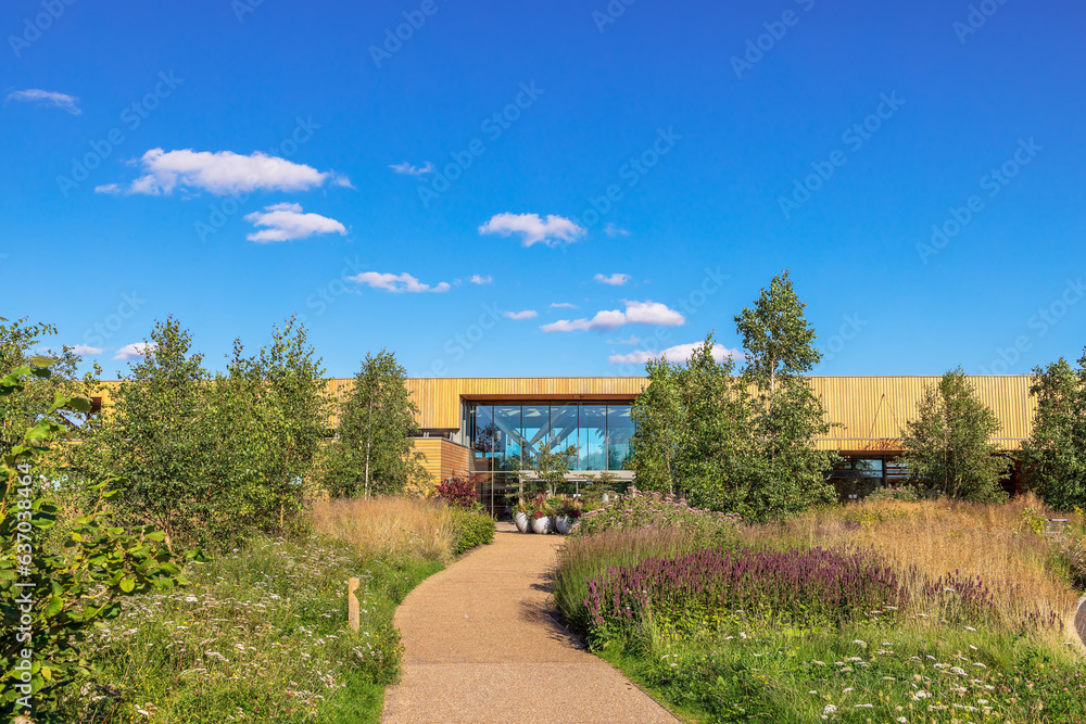 Entrance building for the RHS Garden Bridgewater public display garden ...