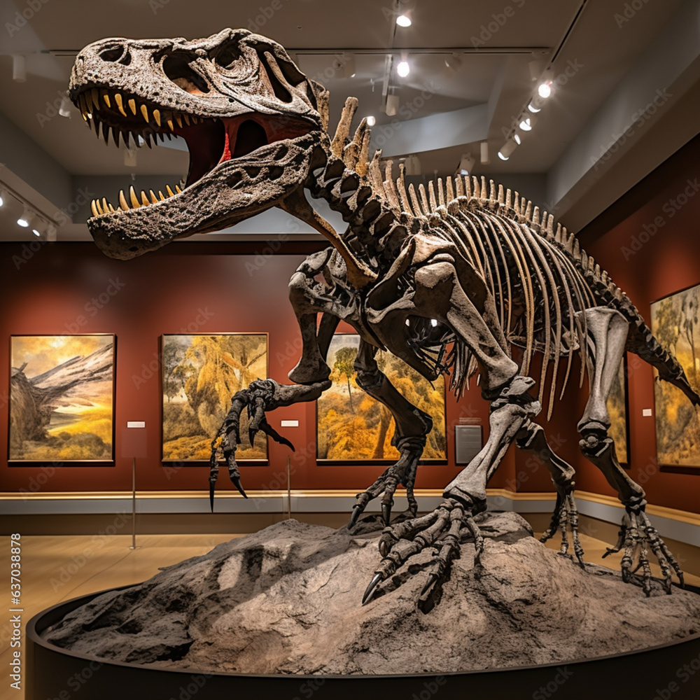 Dinosaur fossil model in a museum. Generative AI. Stock Photo | Adobe Stock