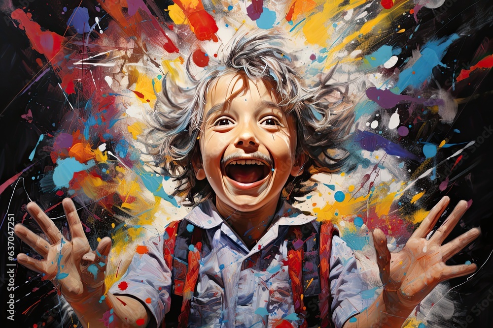 Poster Boy like Albert Einstein with adhd add and colorful mind – Wall ...