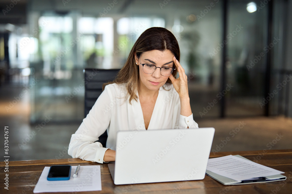 Tired worried stressed 40 years old mature mid aged business woman ...